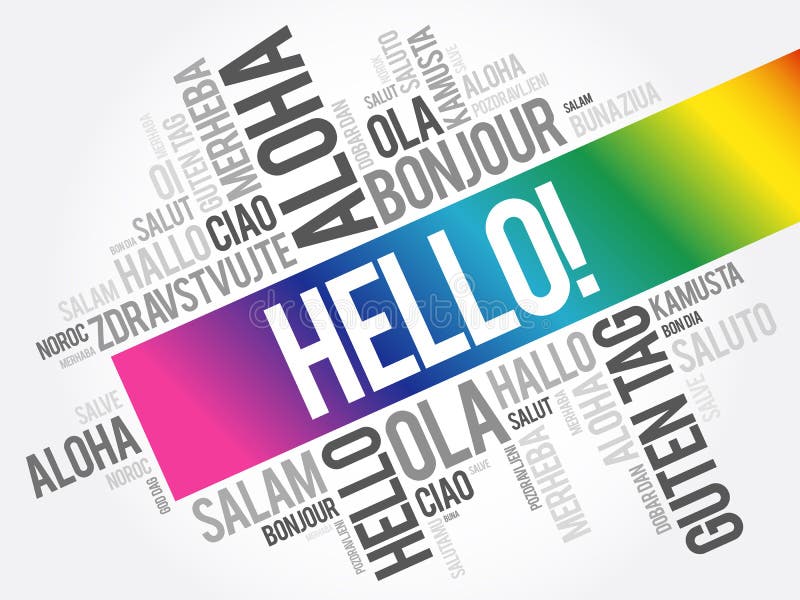 Hello Word Cloud Collage in Different Languages of the World Stock ...