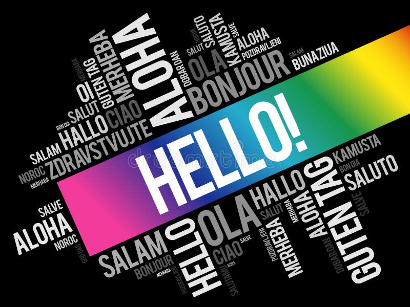 Hello Word Cloud Collage in Different Languages of the World Stock ...