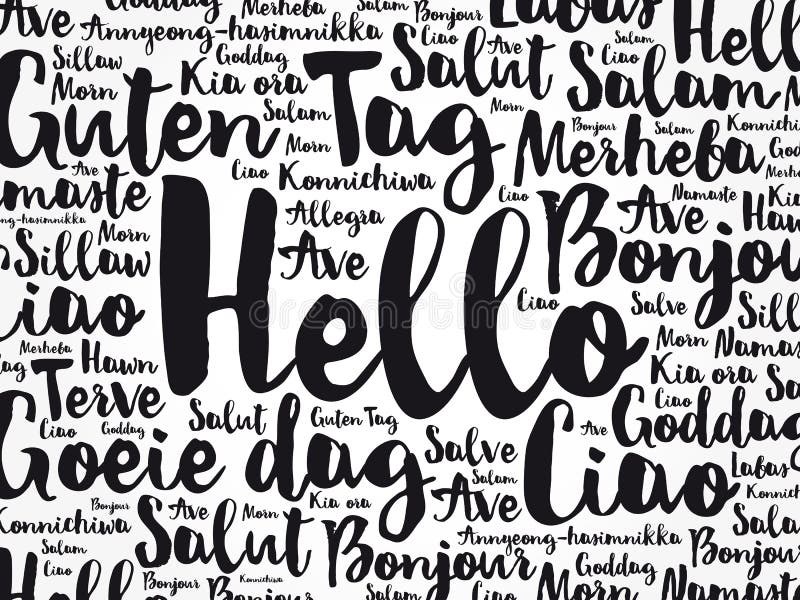 Hello Word Cloud Collage in Different Languages of the World Stock ...