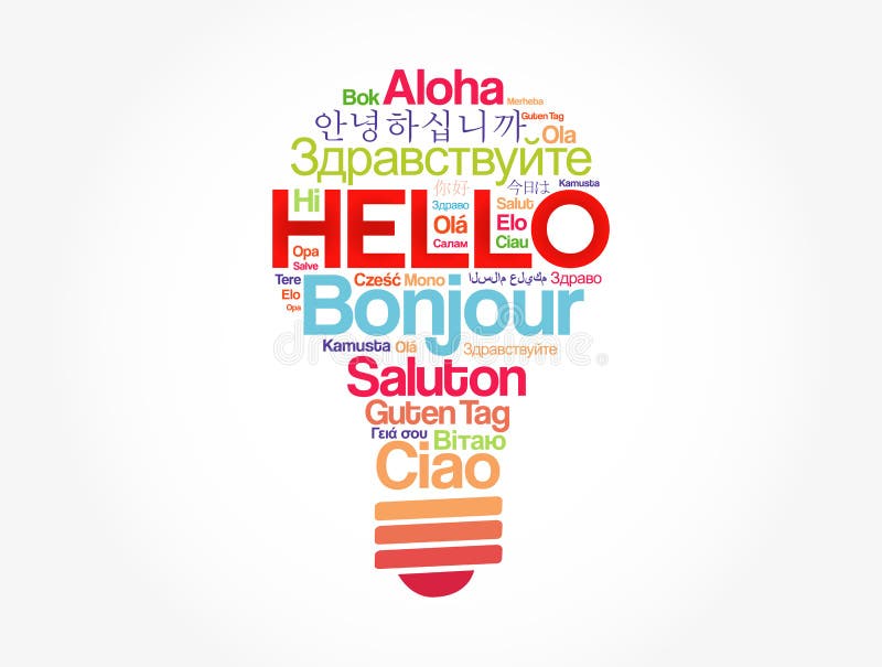 Hello Word Cloud in Different Languages of the World in Shape of Light ...
