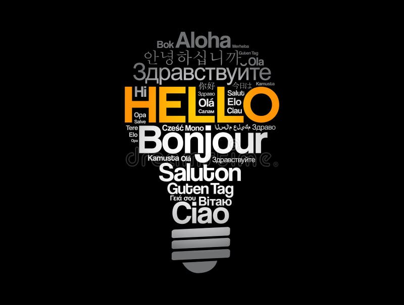Hello Word Cloud in Different Languages of the World in Shape of Light ...
