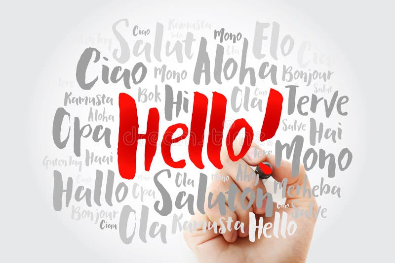 Hello Word Cloud with Marker in Different Languages of the World Stock ...