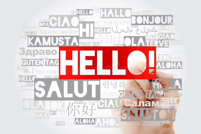 Hello Word Cloud with Marker in Different Languages Stock Image - Image ...