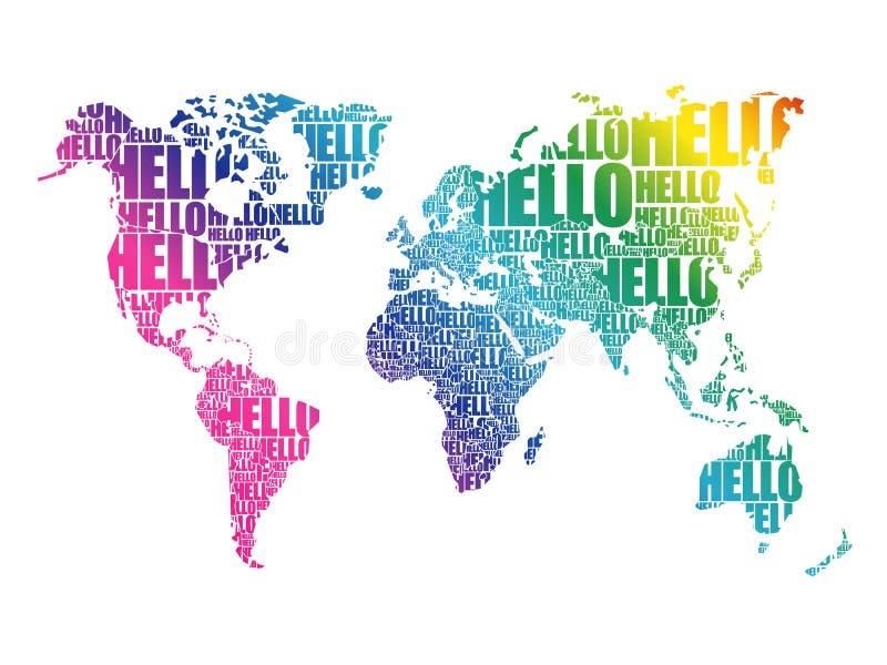 HELLO Word Cloud World Map stock illustration. Illustration of learning ...