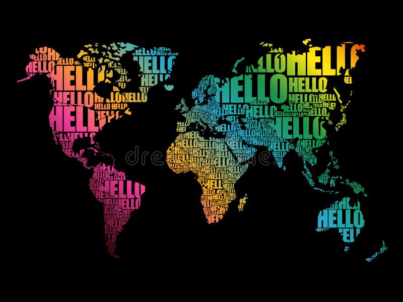 HELLO Word Cloud World Map stock illustration. Illustration of ...