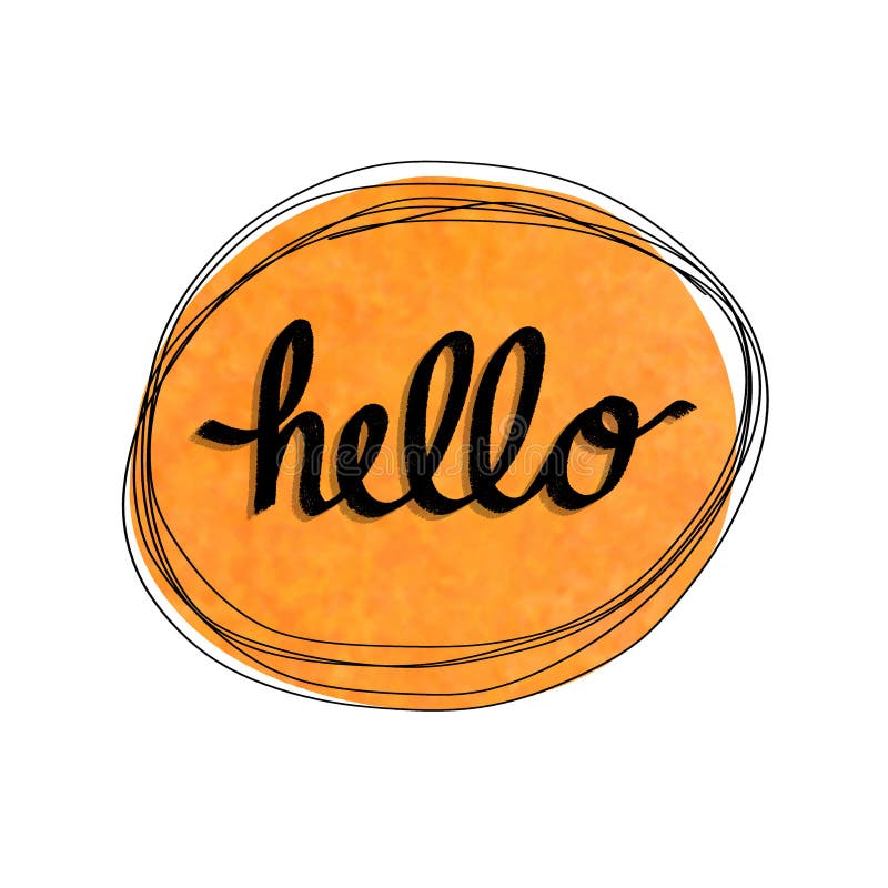 Hello Word, an English Greeting by Handwriting on a Circle with an ...