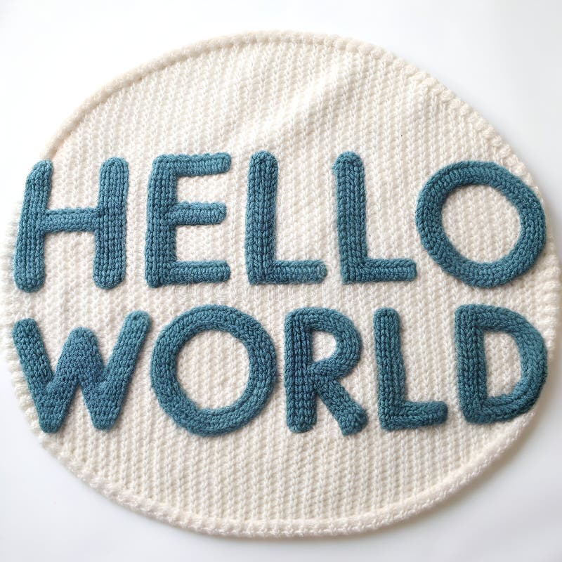 Hello Word Knitted on Circle Cloth Isolated on White Background Stock ...