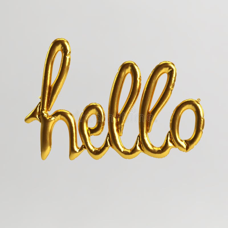 Hello Word-shaped 3d Illustration of Type 2 Gold Balloons Isolated on ...