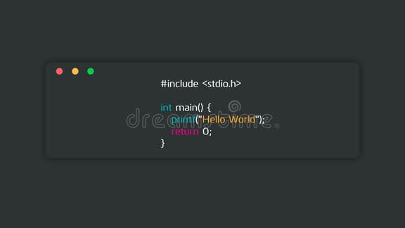 Hello World in C. Coding Illustration of Programming Language Stock ...
