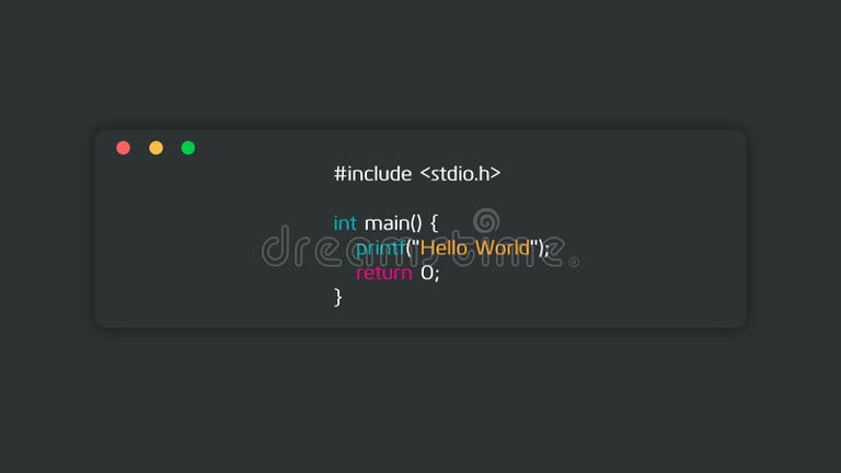 Hello World In C Coding Illustration Of Programming Language Stock