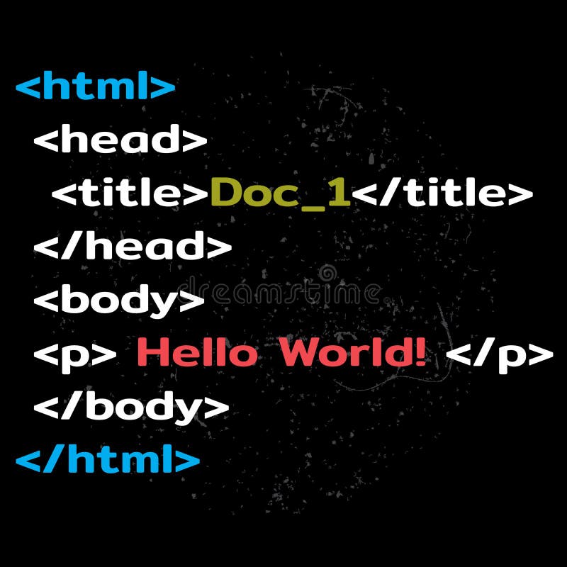 Hello World Html Greeting In Program Code Descriptors And Tags Vector Stock Vector