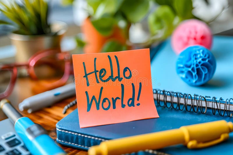 Hello World Note on a Desk. Generative AI Stock Image - Image of hello ...