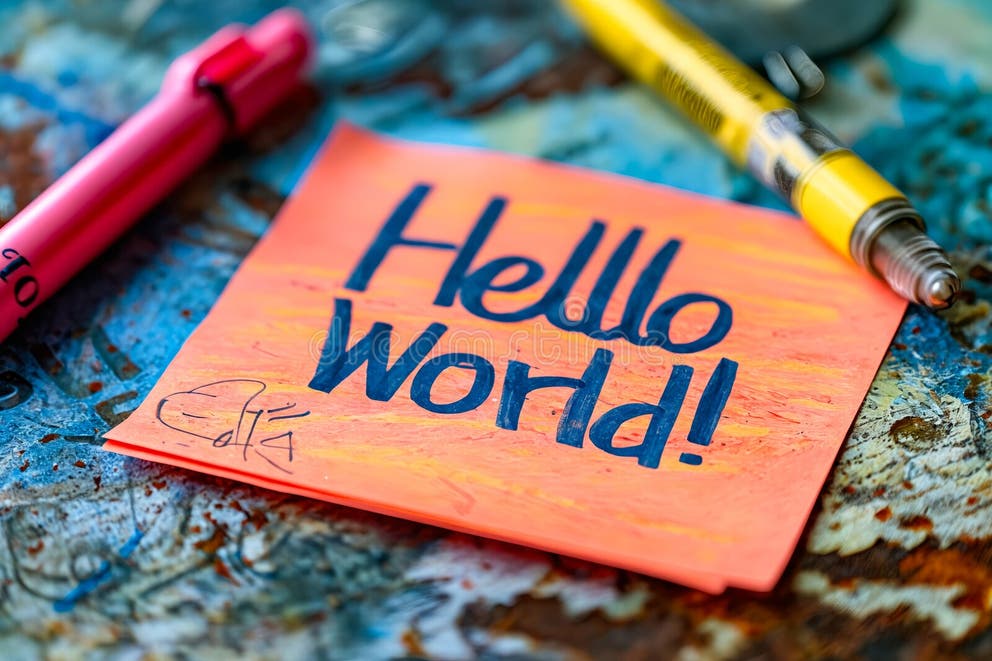 Hello World on a Sticky Note. Generative AI Stock Photo - Image of ...