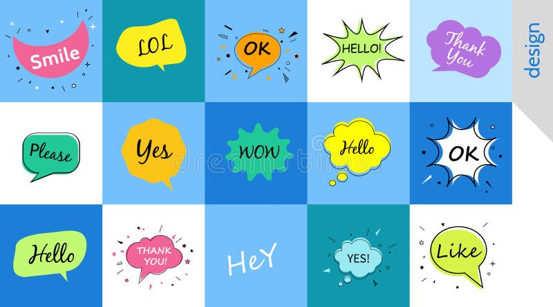 Hello Wow Ok Yes, Speech Bubbles with Dialog Words Vector Bubbles ...