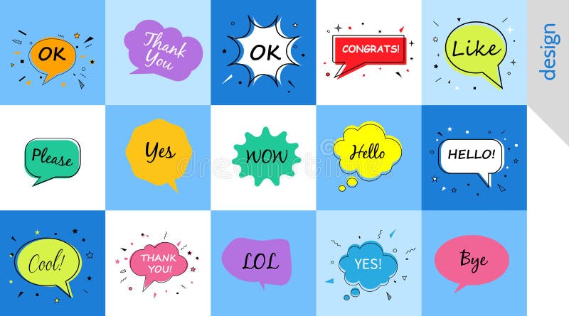 Cool Hello Ok Congrats, Speech Bubbles with Dialog Words Vector Bubbles ...