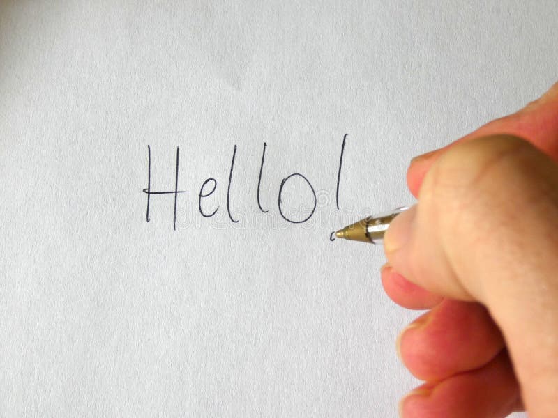 Hello Writing Hand stock image. Image of calligraphic - 100747221
