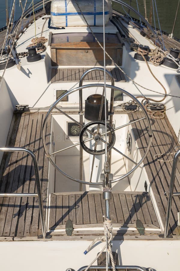 Helm of modern sailboat stock photo. Image of ship, yachting - 258476882