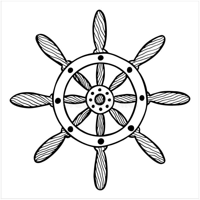 Helm Wheel, Hand Drawn Isolated Vector Illustration Stock Vector ...
