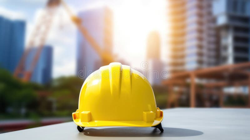 Helmet in Construction Site and Construction Site Worker Background ...