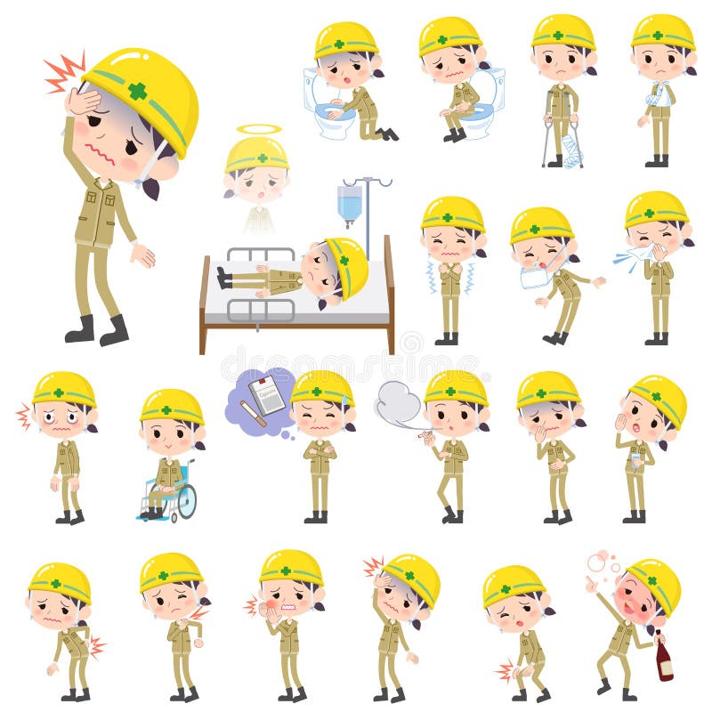 Helmet Construction Worker Woman Sickness Stock Vector - Illustration ...