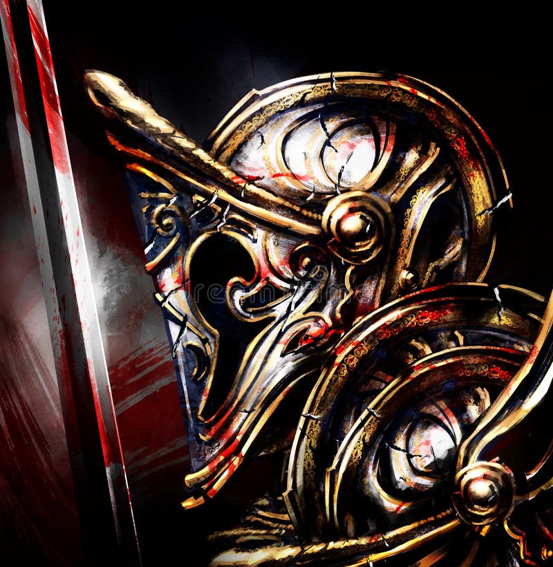 The Helmet of the Knight in Spray of Blood Stock Image - Image of metal ...