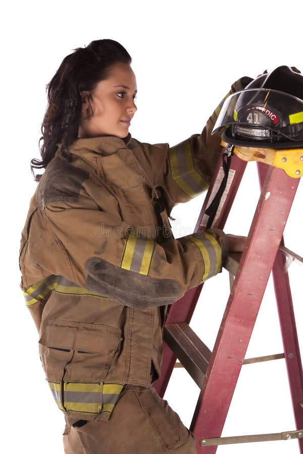 Helmet on ladder stock photo. Image of fire, person, caucasian - 12434300
