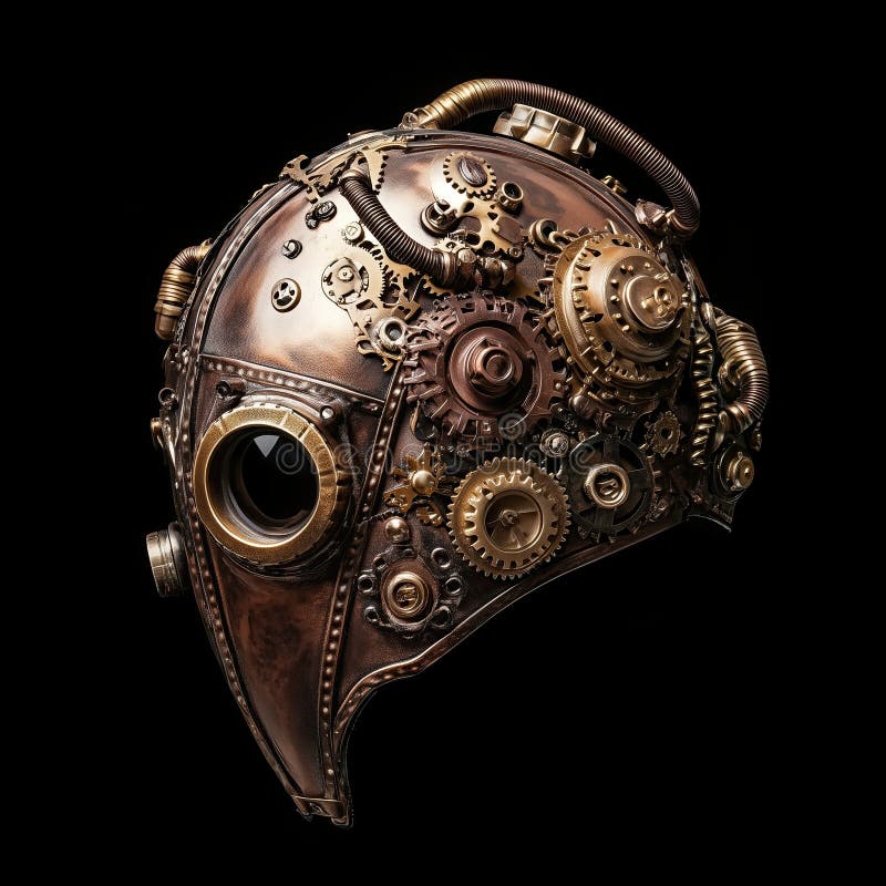 Helmet Mask Steampunk Object Isolated on Black Stock Illustration ...