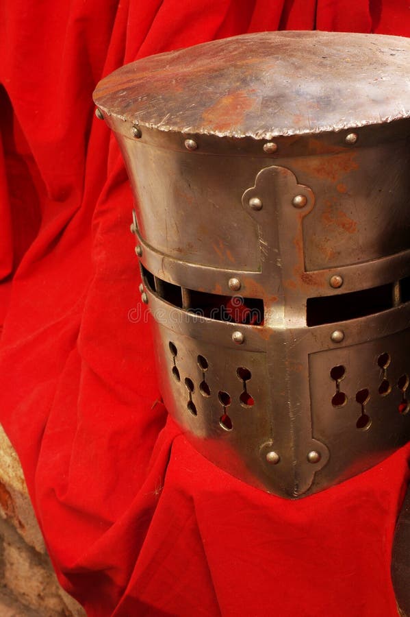 Helmet Medieval Armor Red Drapery Stock Photo - Image of warrior, sword ...