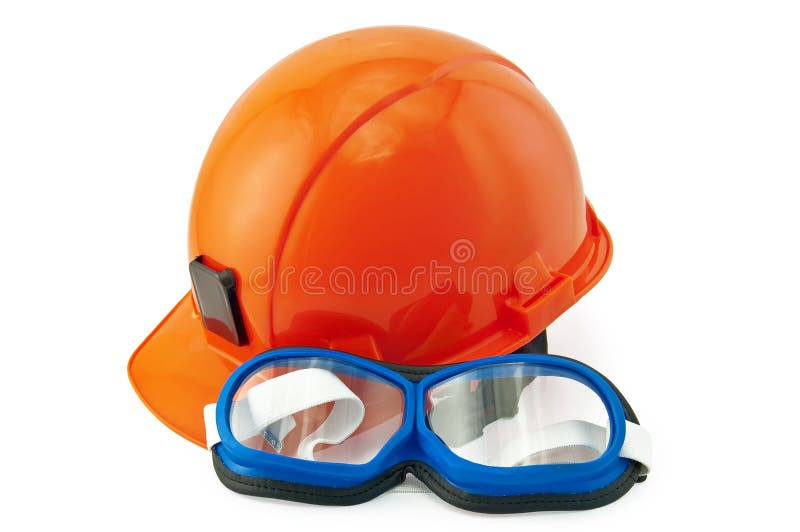Helmet orange and goggles stock image. Image of industrial - 19534993