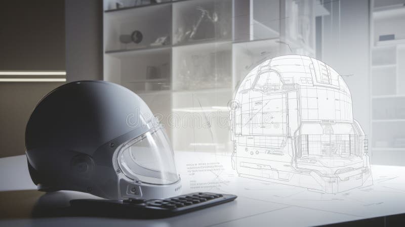 Helmet Prototype with Design Blueprints Stock Illustration ...