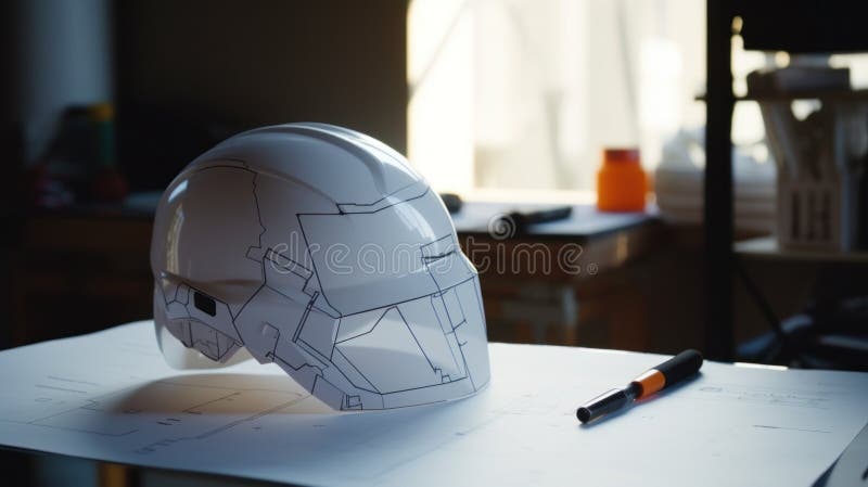 Helmet Prototype with Design Blueprints Stock Illustration ...