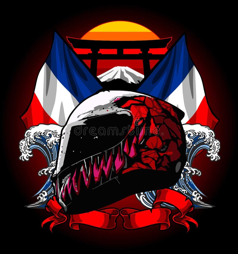 Helmet and Ribbon with Waves and Flags Background Stock Vector ...