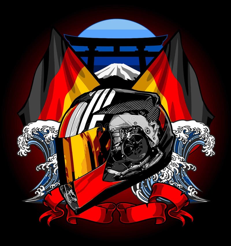 Helmet and Ribbon with Waves and Flags Background Stock Vector ...