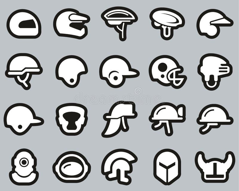 Helmet or Safety Helmet Icons White on Black Sticker Set Big Stock ...
