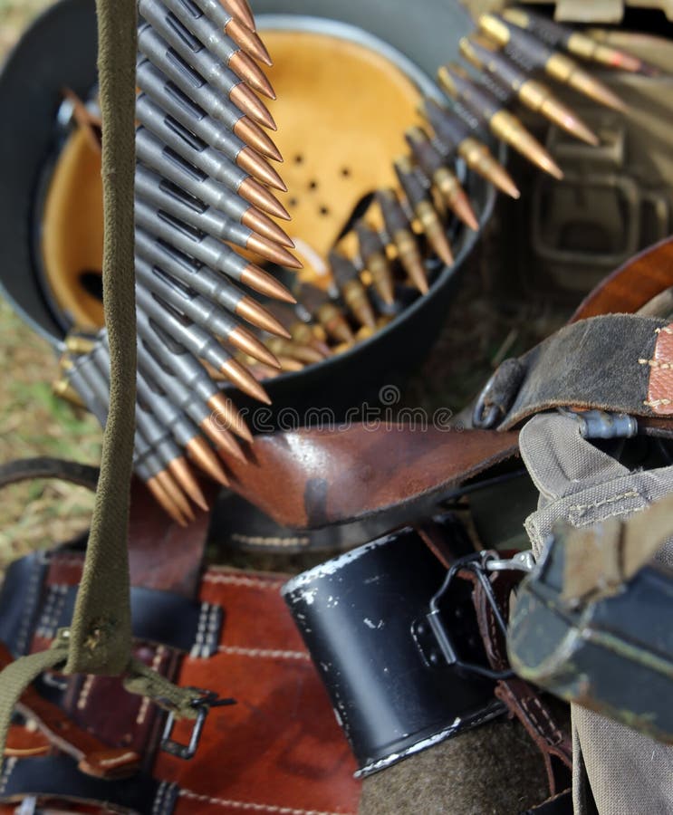 Helmet of Uniform with a Rifle in the Army Camp during a War Exe Stock ...