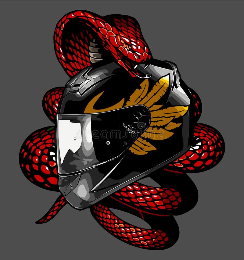 Helmet Wrapped Around a Snake Stock Vector - Illustration of drawing ...