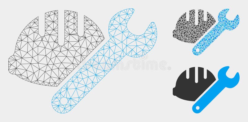 Helmet with Wrench Vector Mesh Carcass Model and Triangle Mosaic Icon ... Helmet with Wrench Vector Mesh Carcass Model and Triangle Mosaic Icon ...
