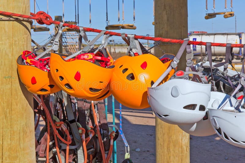 Helmets on the rope stock photo. Image of headgear, amusement - 45442410