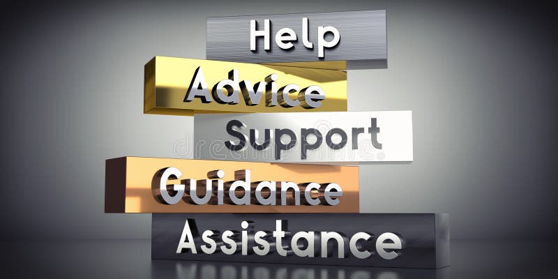 Help, Advice, Support, Guidance, Assistance - Words on Metal Blocks ...