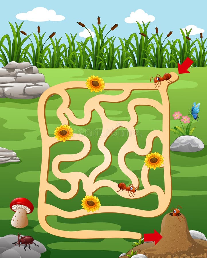 Help Red Ant To Find Way Out from Underground Maze Stock Vector ...