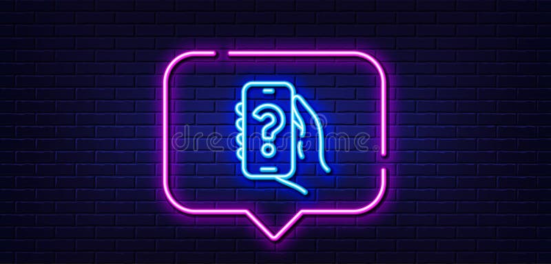 Help App Line Icon. Hand Hold Phone Sign. Neon Light Speech Bubble ...