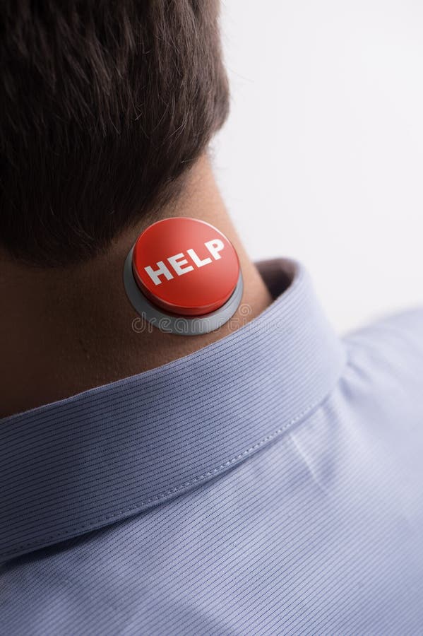 Help! Close-up Rear View of Men with a Help Button on His Neck S Stock ...