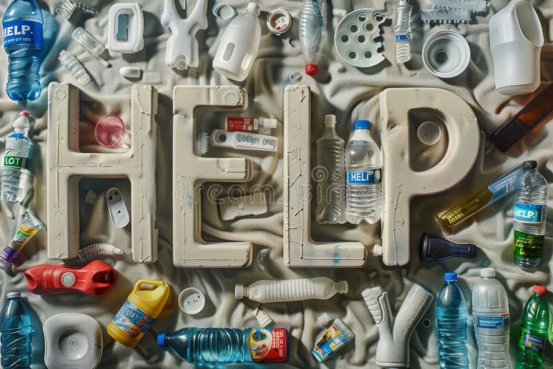 "HELP" Constructed from Diverse Plastic Objects Stock Illustration ...