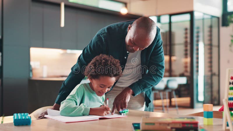 Help, Dad and Child at Table with Homework for Growth, Development and ...