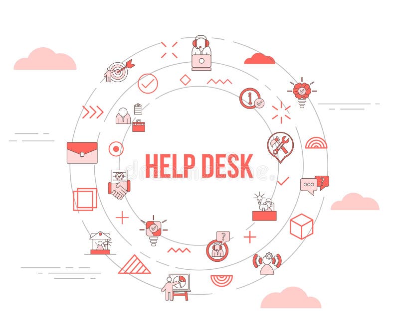 Help Desk Concept with Icon Set Template Banner and Circle Round Shape ...