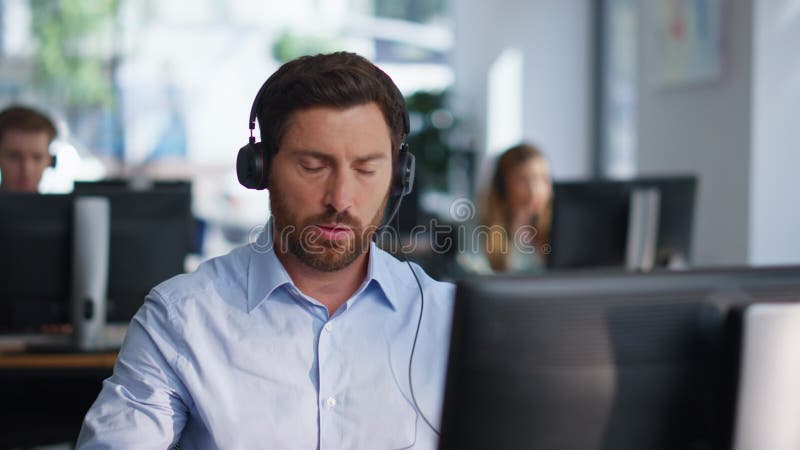 Help Desk Consultant Solving Client Problem Talking in Headset at Office Closeup Stock Image ...