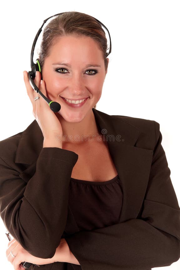 Help Desk Woman Communicating Stock Image - Image of studio, headset ...