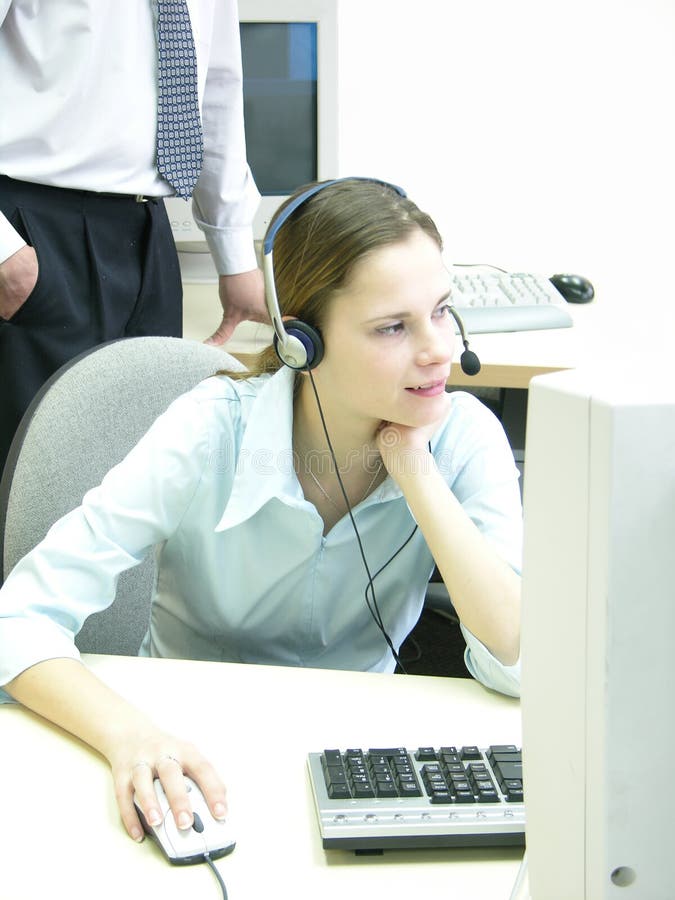Happy help-desk girl stock image. Image of hours, high, headset - 99659