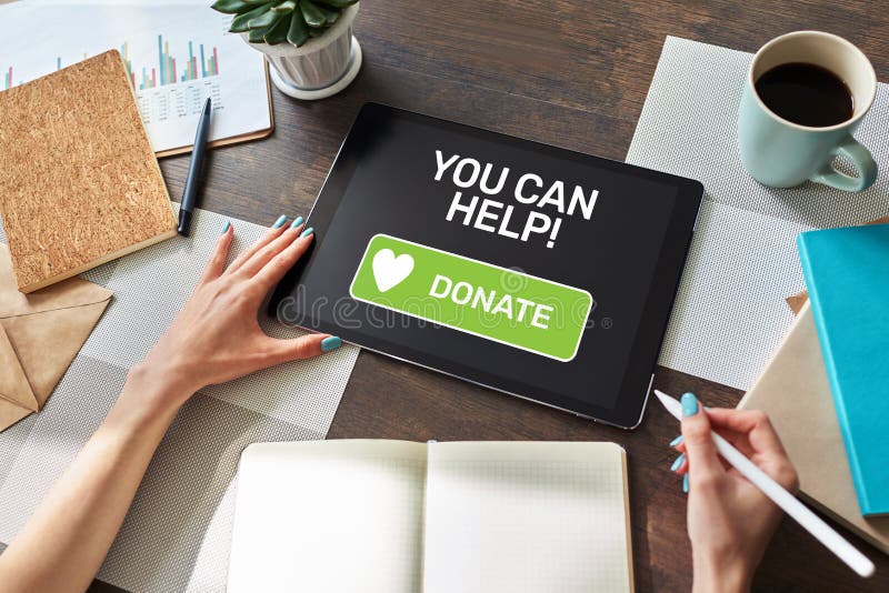 Help and Donation Button on Device Screen. Stock Photo - Image of sign ...