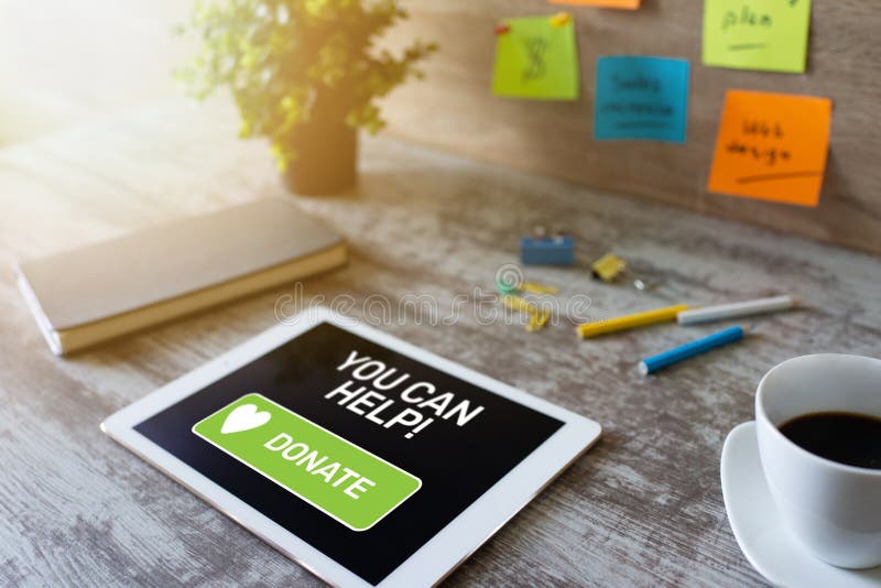 Help and Donation Button on Device Screen. Stock Image - Image of ...